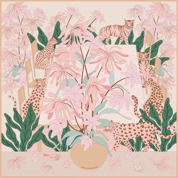 JESSIE ZHAO NEW YORK Blue / Pink Double Sided Silk Scarf Of Jungle Gathering - Blue/pink
