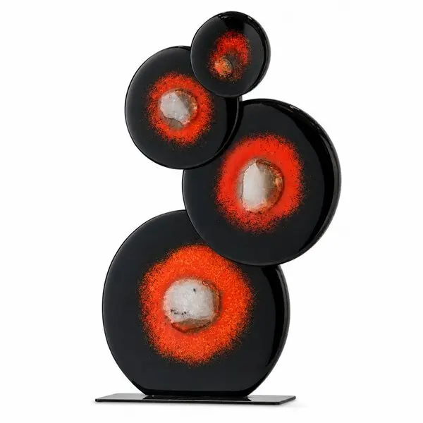 BELS & PEARL Black / Red Midnight Ember Glass Bubble Sculptural Decor - Black/red