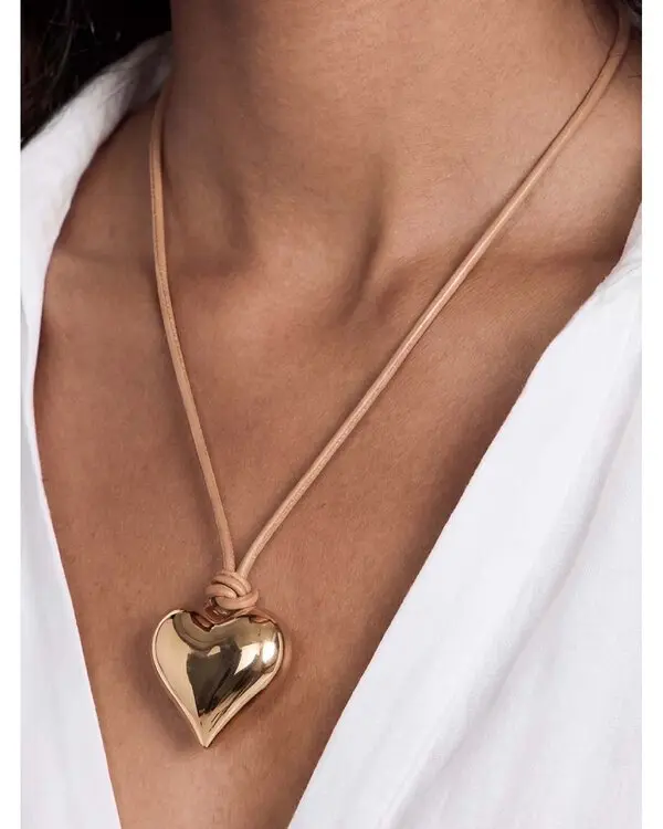 Ettika Heart Cord Pendant Necklace - Tan/gold
