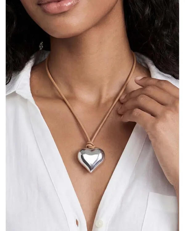 Ettika Heart Cord Pendant Necklace - Tan/silver