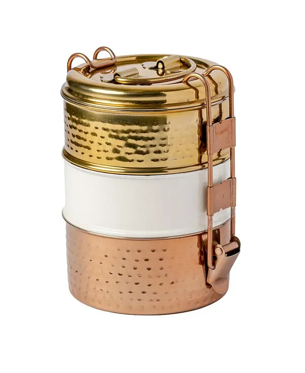 VERVE CULTURE Tiffin Boxes Small 3 Layer - Gold/white/copper