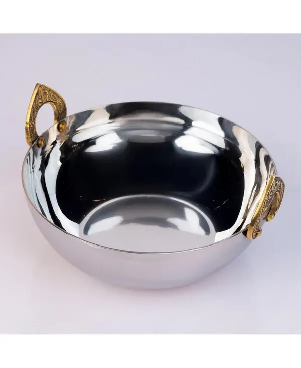 VERVE CULTURE Stainless Steel Handi Serving Bowl With Brass Handles