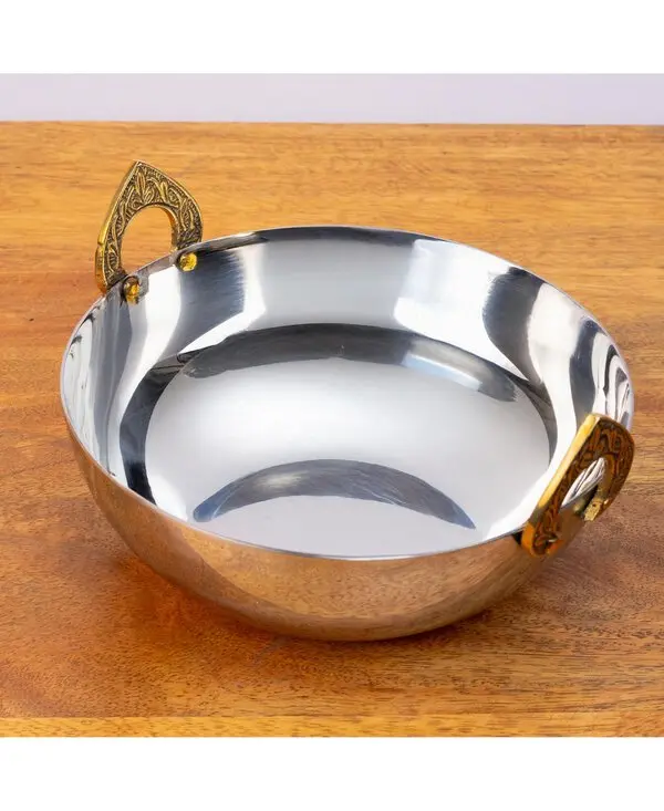 VERVE CULTURE Stainless Steel Handi Serving Bowl With Brass Handles