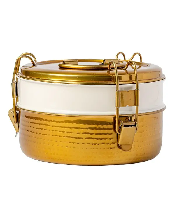 VERVE CULTURE 2 Layer Tiffin Box, Large - Gold/white