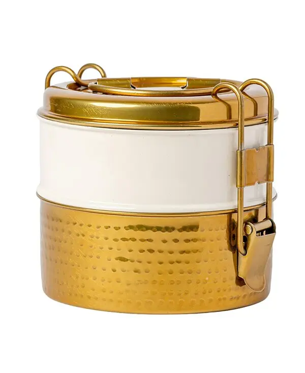 VERVE CULTURE Medium 2 Layer Tiffin Boxes - Gold/white