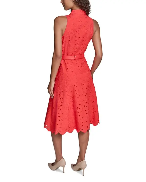 Karl Lagerfeld Paris Sleeveless Eyelet Button-down Midi Dress