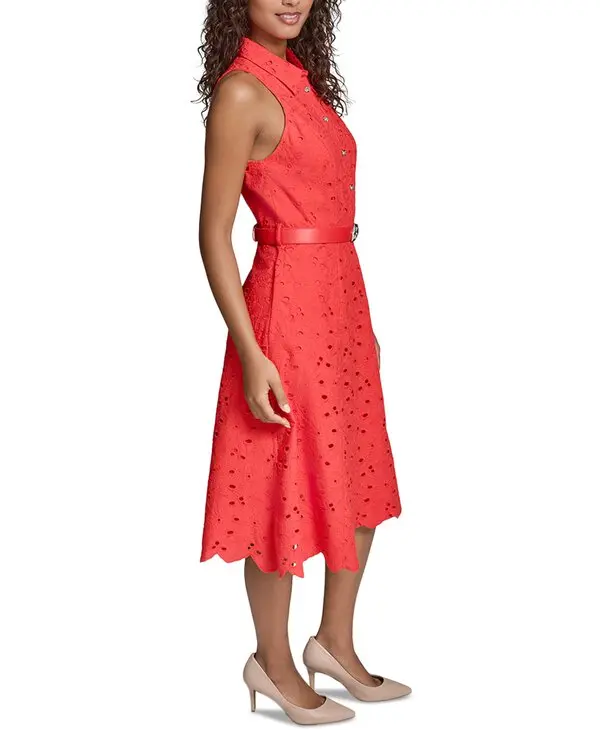 Karl Lagerfeld Paris Sleeveless Eyelet Button-down Midi Dress