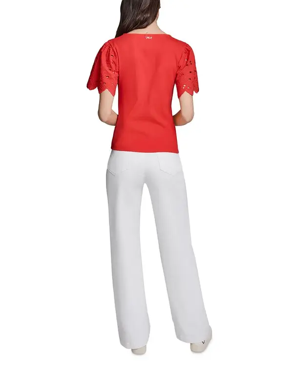 Karl Lagerfeld Paris Short Sleeve Eyelet Knit Top