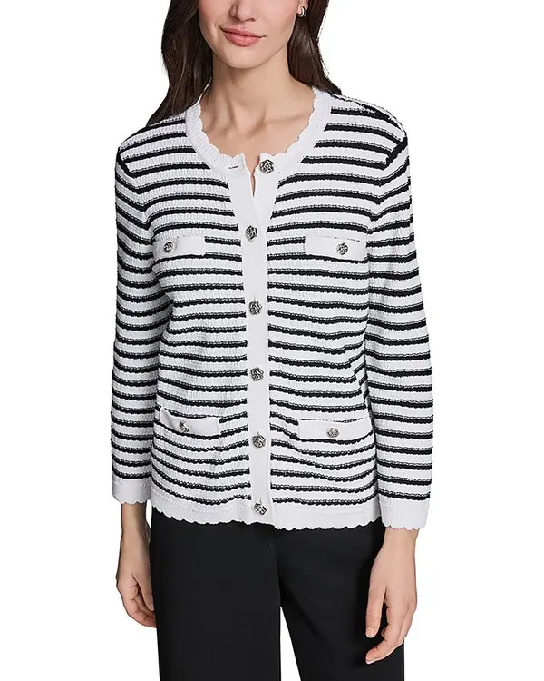 Karl Lagerfeld Paris Striped Long Sleeve Sweater With Pockets