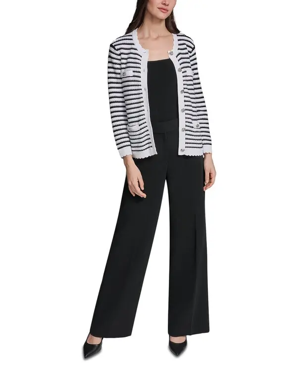 Karl Lagerfeld Paris Striped Long Sleeve Sweater With Pockets
