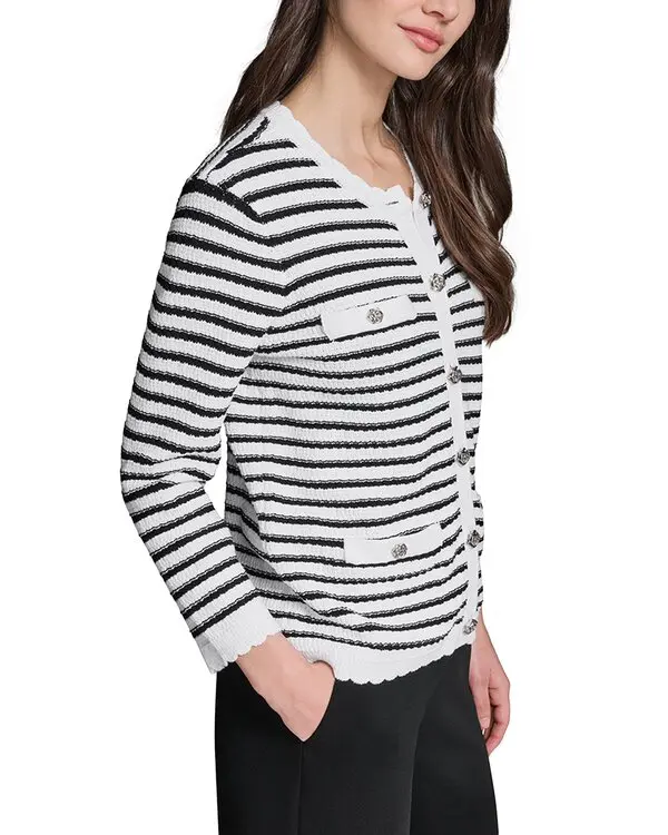 Karl Lagerfeld Paris Striped Long Sleeve Sweater With Pockets