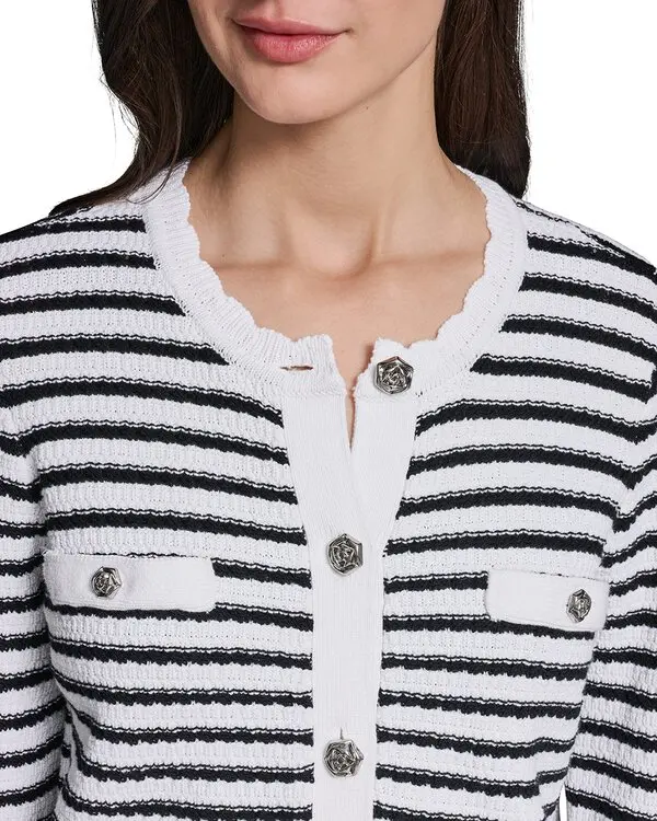 Karl Lagerfeld Paris Striped Long Sleeve Sweater With Pockets