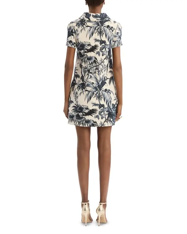Oscar De La Renta Short Sleeve Printed Tweed Dress