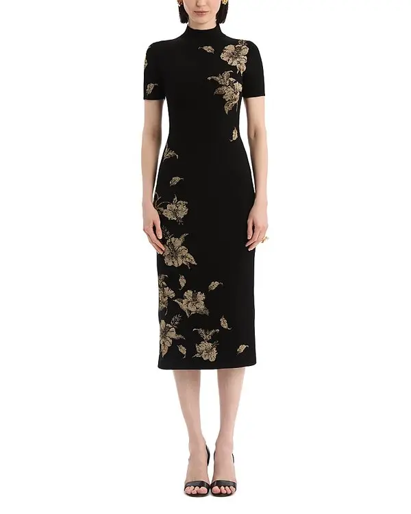 Oscar De La Renta Metallic Jacquard Knit Dress