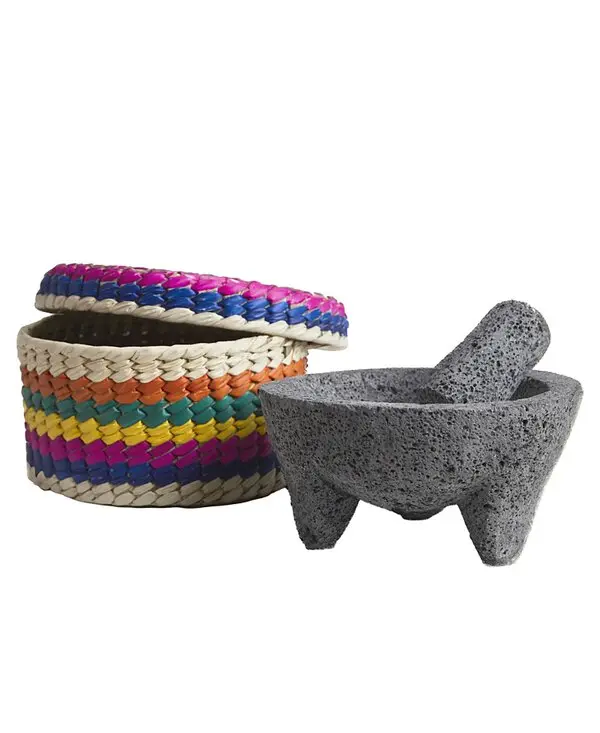 VERVE CULTURE Molcajete In Tortila Basket - Gray