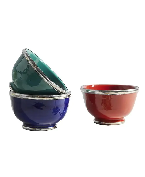 VERVE CULTURE Moroccan Rimmed Bowls Set Of 3 - Red/teal/blue