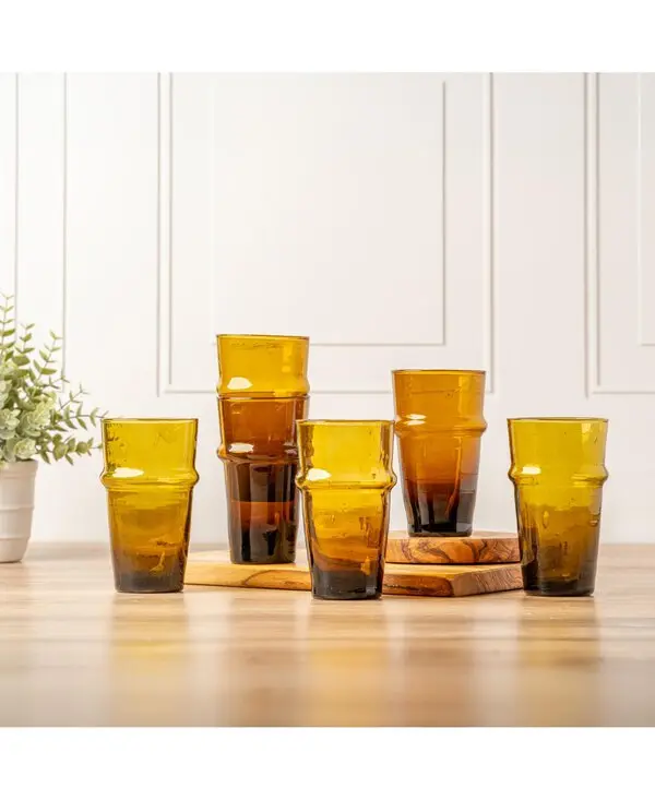 VERVE CULTURE Beldi Stacking Glass Set Of 6 - Amber