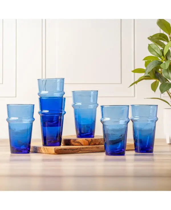 VERVE CULTURE Beldi Stacking Glass Set Of 6 - Blue