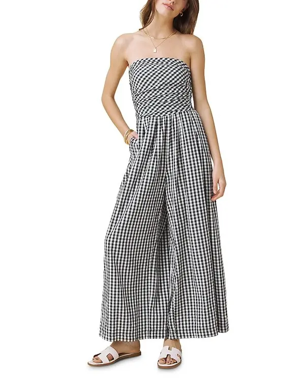 Splendid Gigi Gingham Strapless Jumpsuit - Navy/white