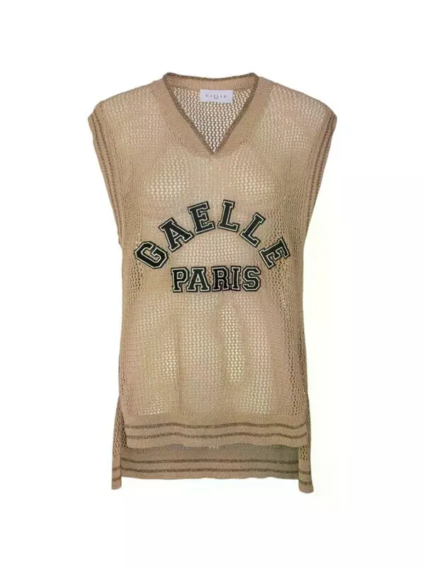 GAËLLE PARIS Gaelle Logo Patch Mesh Top - Neutrals