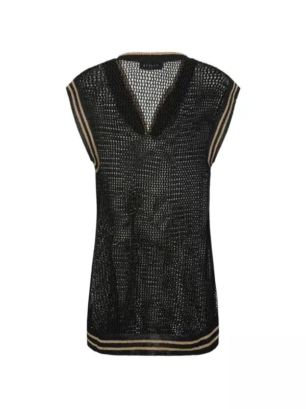 GAËLLE PARIS Gaelle Mesh Logo Patch V-neck Top - Black