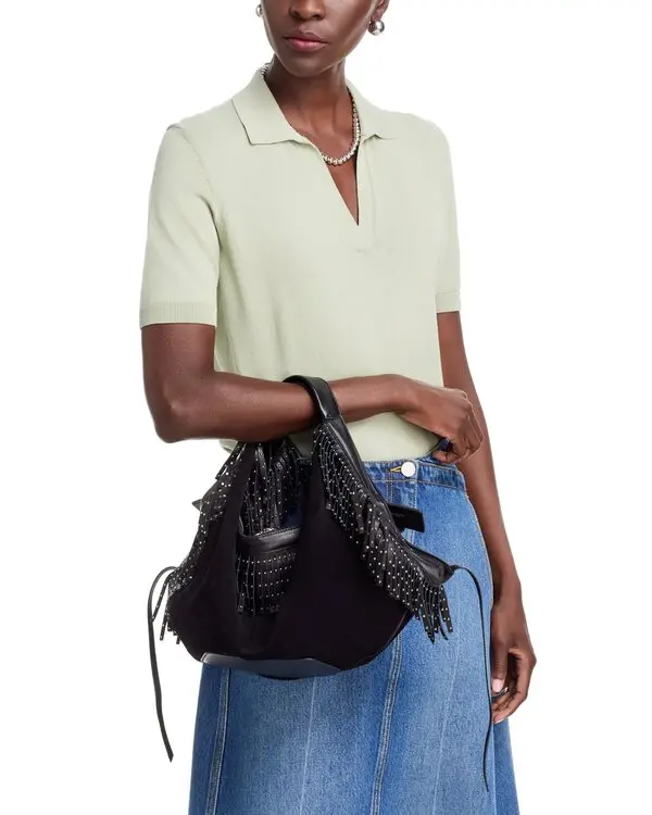 3.1 Phillip Lim Suede Fringe Studded Shoulder Bag - Black