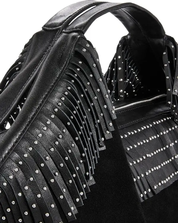 3.1 Phillip Lim Suede Fringe Studded Shoulder Bag - Black