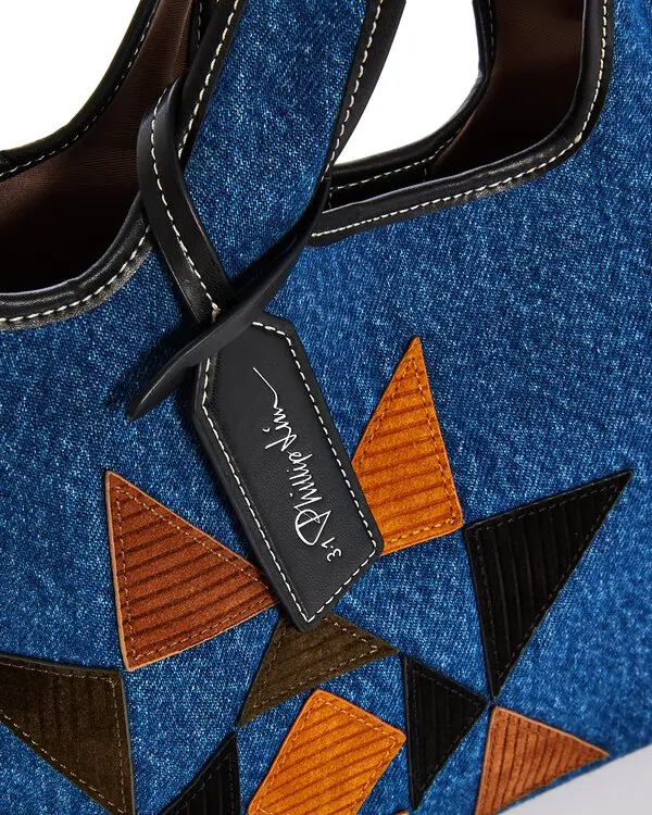 3.1 Phillip Lim Denim Mini Market Tote With Suede Quilting - Blue Indigo