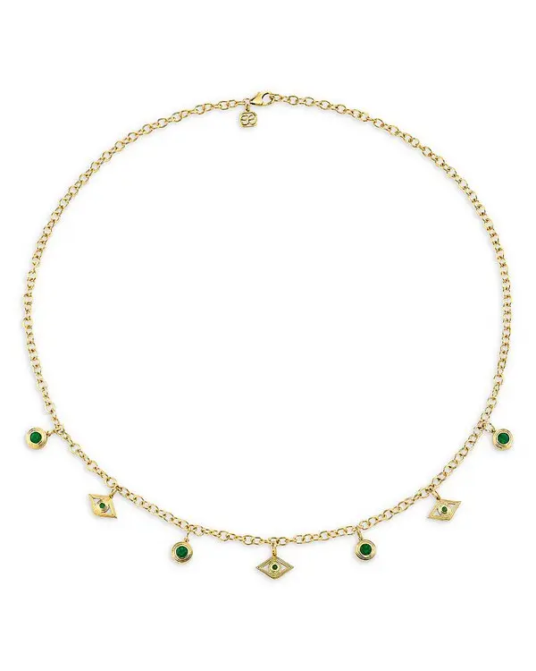 SYDNEY EVAN 14k Yellow Emerald Evil Eye & Bezel Drop Collar Necklace - Gold