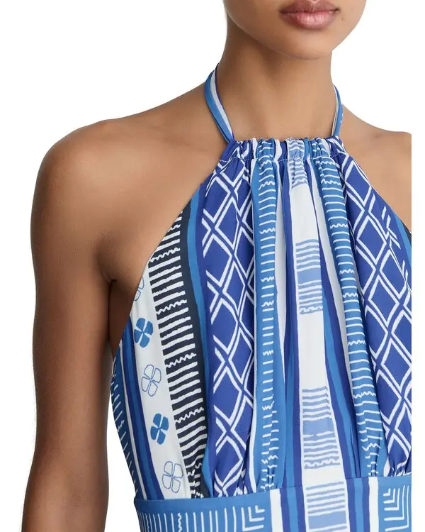 REISS Geometric Print Halterneck Midi Dress