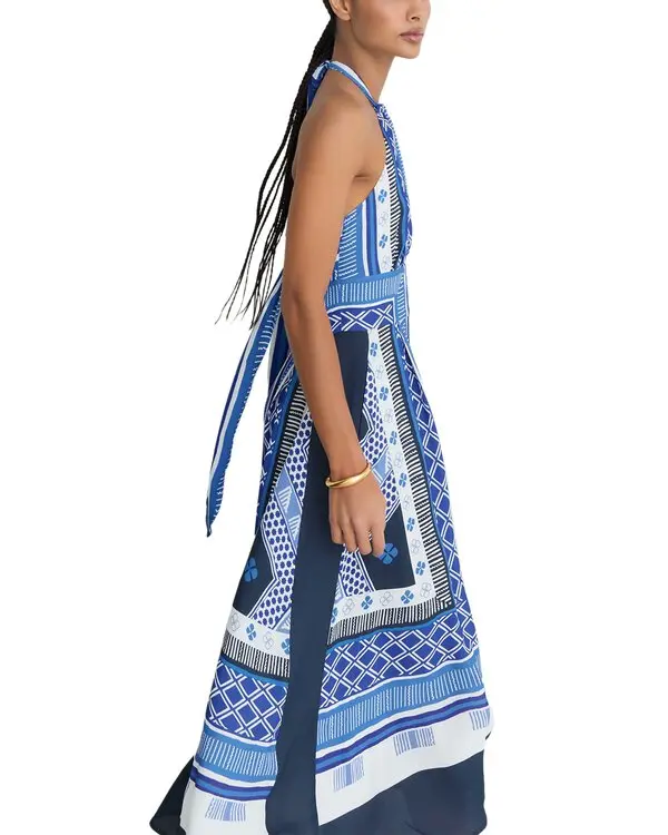 REISS Geometric Print Halterneck Midi Dress