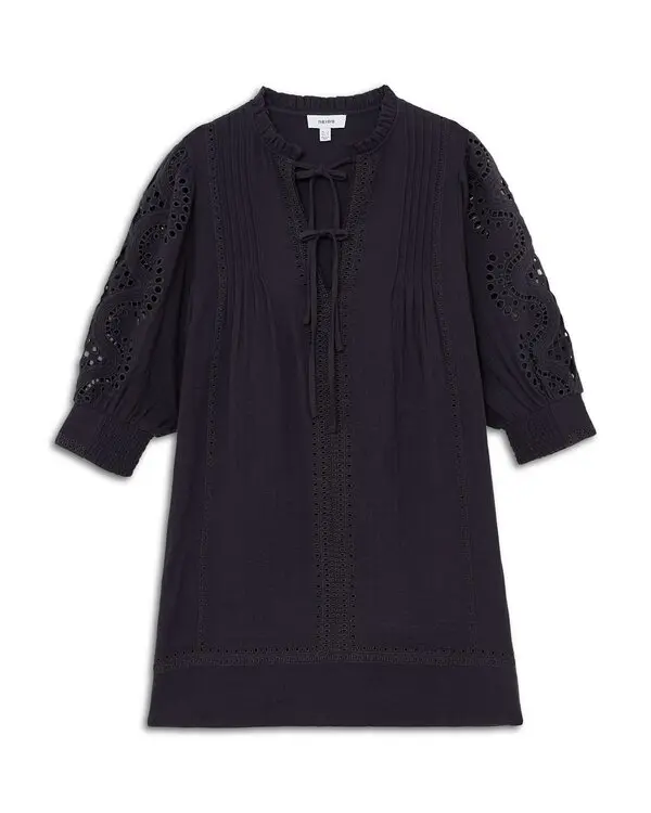 REISS Gia Dress With Embroidered Details - Navy