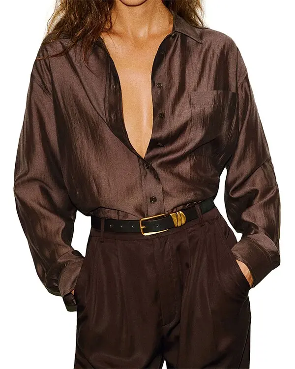 REFORMATION Eli Oversized Shirt - Sheer Brown
