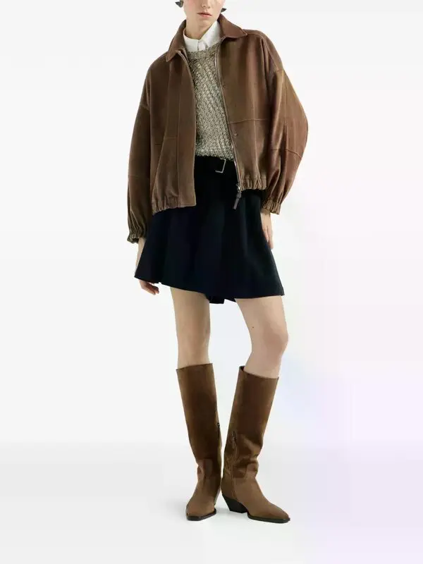 Brunello Cucinelli Virgin Wool Crêpe Chevron Skirt-pants With Monili