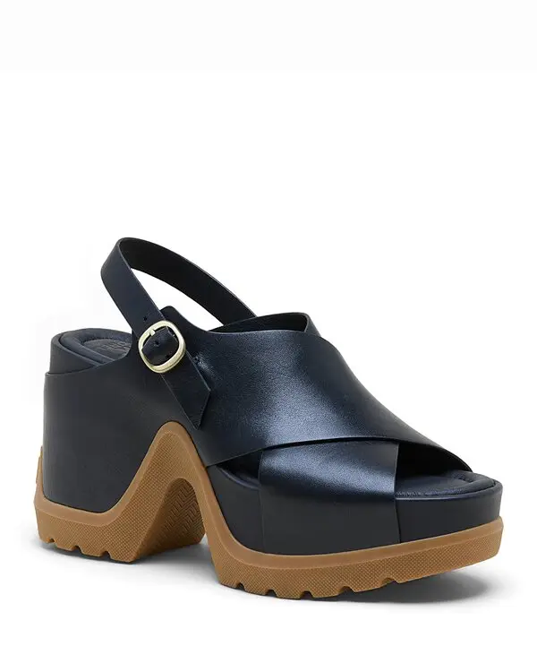 Sorel Platform Sandals With Leather Upper And Adjustable Buckle - Black/gum