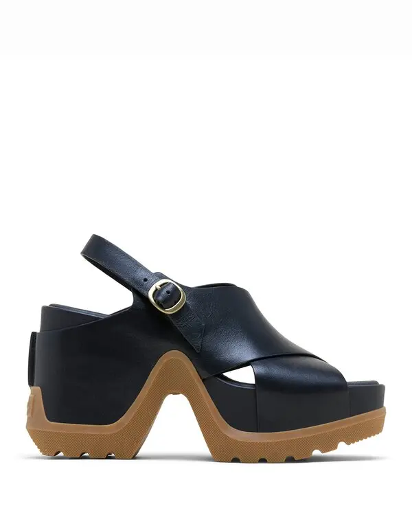 Sorel Platform Sandals With Leather Upper And Adjustable Buckle - Black/gum