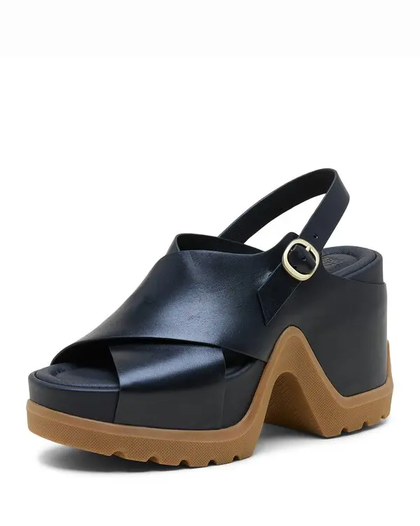 Sorel Platform Sandals With Leather Upper And Adjustable Buckle - Black/gum