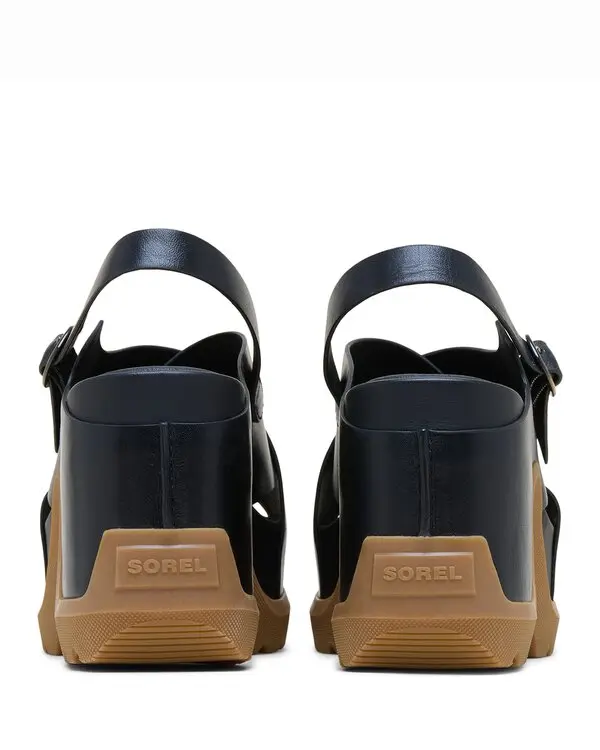 Sorel Platform Sandals With Leather Upper And Adjustable Buckle - Black/gum