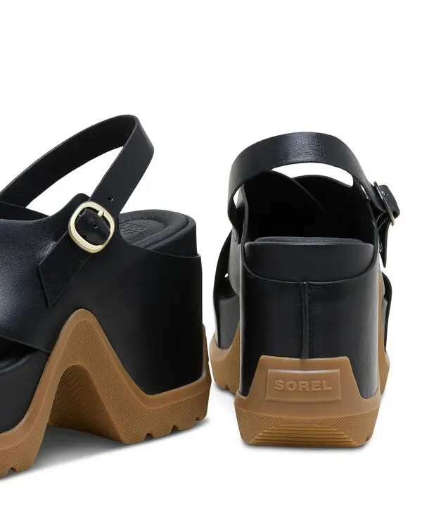 Sorel Platform Sandals With Leather Upper And Adjustable Buckle - Black/gum