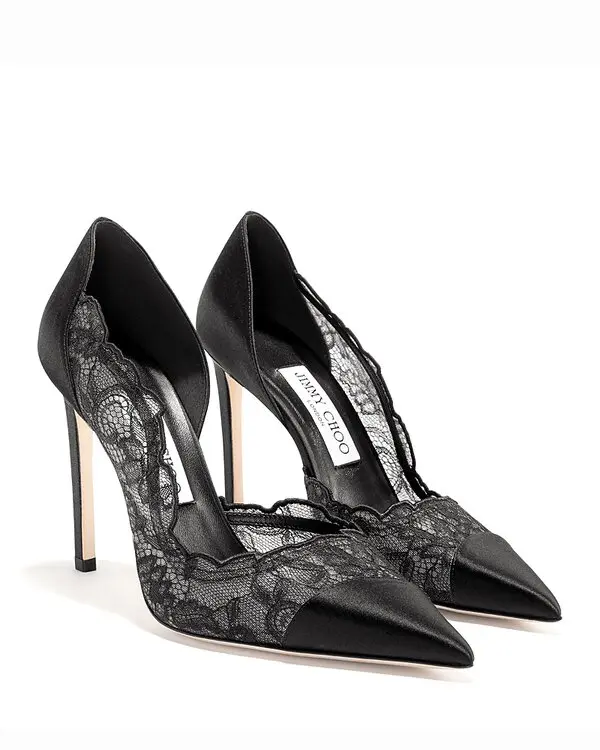 JIMMY CHOO Brigitte 100 Lace And Satin Pumps - Black/black