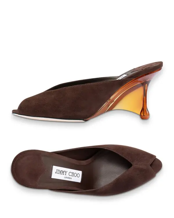 JIMMY CHOO Glace 80 Mules - Chocolate/amber