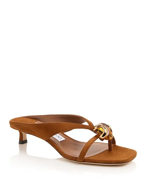 JIMMY CHOO Emeri Suede Sandals With Resin Stone Embellishment - Tan/amber