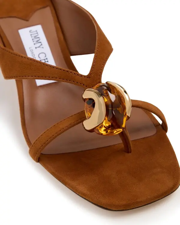 JIMMY CHOO Emeri Suede Sandals With Resin Stone Embellishment - Tan/amber
