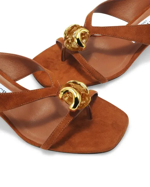 JIMMY CHOO Emeri Suede Sandals With Resin Stone Embellishment - Tan/amber