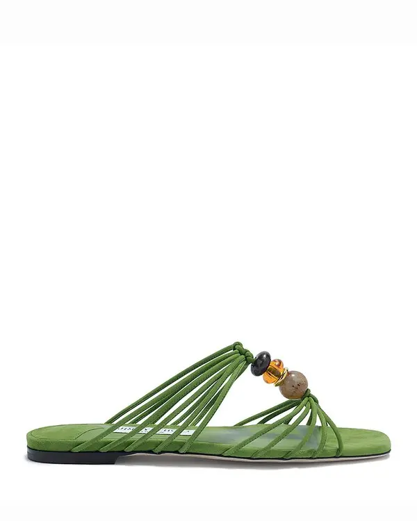 JIMMY CHOO Lova Suede Mule Flats With Beaded Straps - Clover Mix