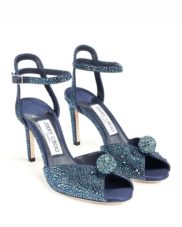 JIMMY CHOO Sacora 85 Embellished Sandals - Marine/crystal