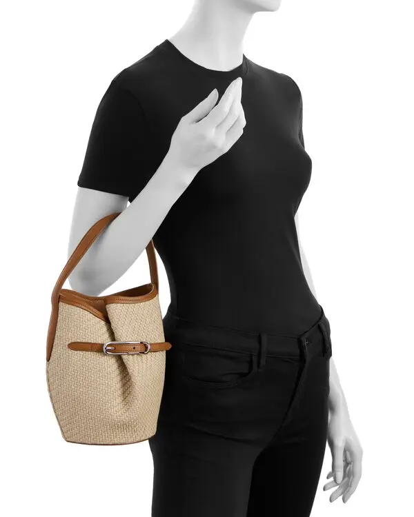 LIFFNER Belted Mini Raffia Bucket Bag - Beige