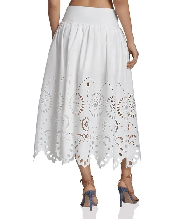 Avec Les Filles Eyelet Scalloped Embroidered Midi Skirt