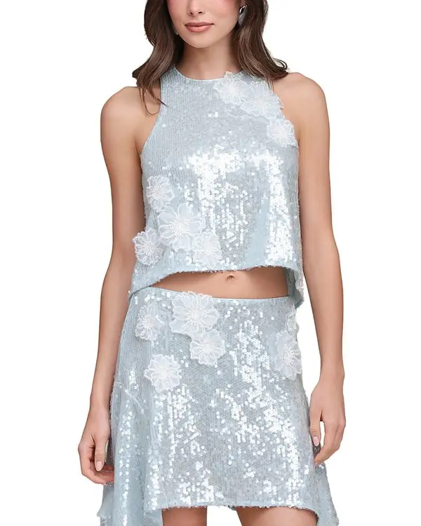 Avec Les Filles Sequin Floral Applique Crop Top