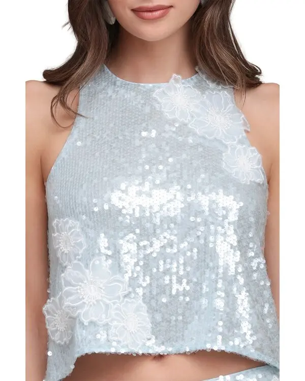 Avec Les Filles Sequin Floral Applique Crop Top